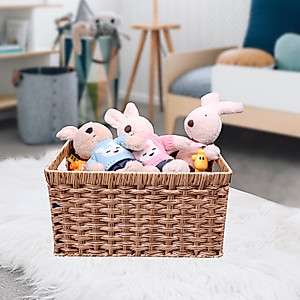 ROSOS Wicker Baskets 2 Pack, Rectangular Wicker Storage Basket with Handles, Waterproof Plastic Large Wicker Baskets for Storage, Nesting Hand-Woven Storage Baskets for Pantry Storage