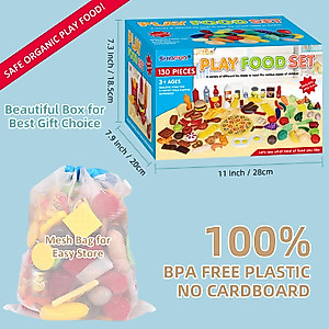 Shimfun 130pc Play Food Set for Kids & Toddlers Kitchen Toy Playset. Pretend Play Fake Toy Food, Play Kitchen Accessories Food Toys, Detail for Fun & Education Kitchen Toys. Best Gift Choice