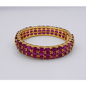 arrawana77 Rare Thai Jewelry Gorgeous 22k 23k 24k Yellow Gold Plated Women Rare Thai Cubic Zirconia CZ AAA Syn Ruby Bracelets Cuff Bangle 13 MM, 6.5 inch