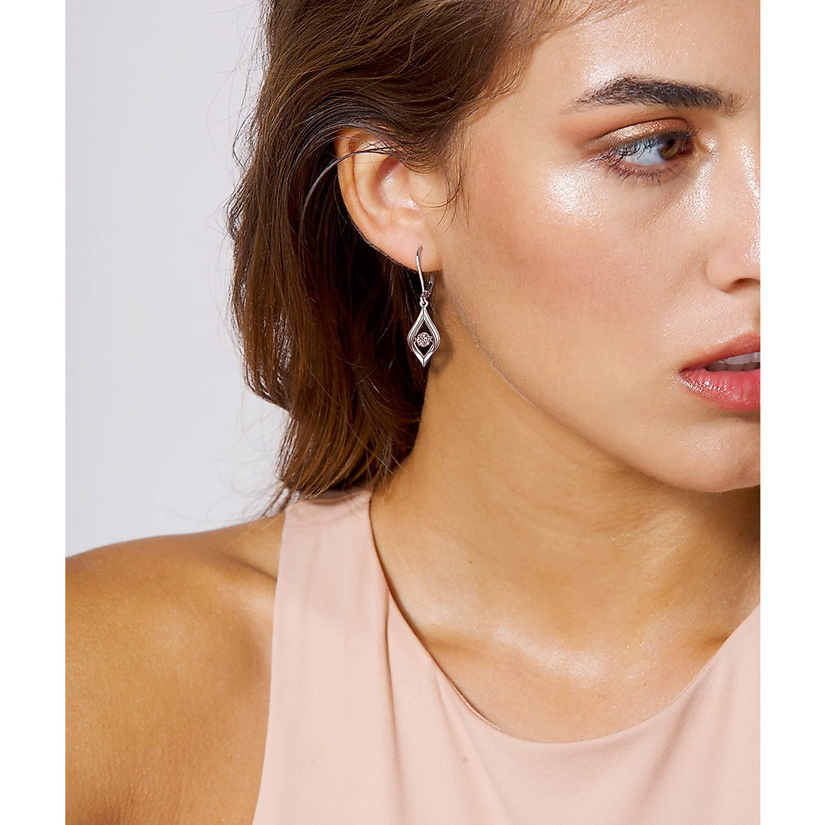 YL Eye Earrings 925 Sterling Silver Dancing Diamond Halo Dangle Earrings Birthstones Drop Jewelry (04-diamond-Apr)