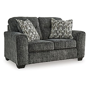 Signature Design by Ashley Lonoke Modern Loveseat with 2 Accent Pillows, Gray