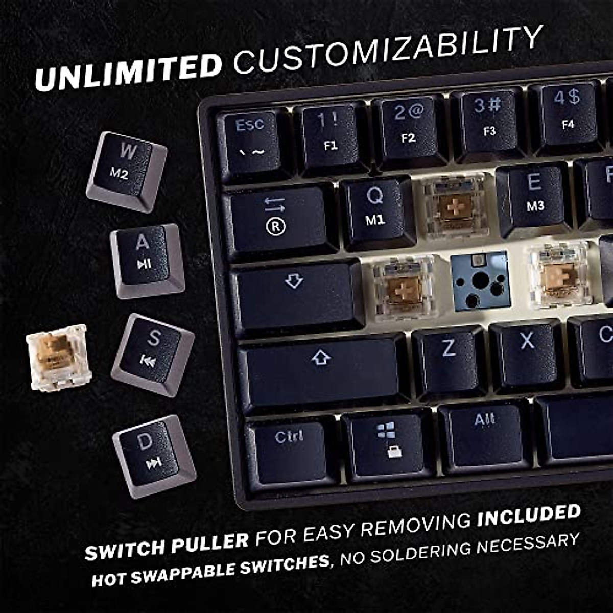 Mizar MZ60 Luna Mechanical Gaming Keyboard | 60% Keyboard 62 Key ANSI US Layout | RGB LED Backlit | Anti Ghosting NKRO | Progammable Macro Keys | Hotswap Gateron Brown Switches | Black