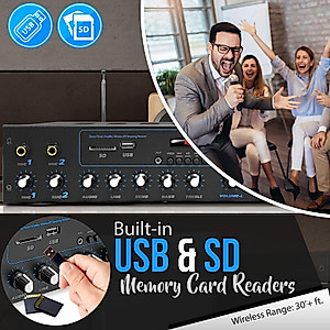 Pyle Professional Powered Amplifier & Bluetooth Receiver Stereo Audio System, FM Radio, (2) 1/4'' Microphone Input Jacks, MP3/USB/SD/AUX Playback, LCD Display ID3 Tag Readout 600 Watt - PT506BT.5