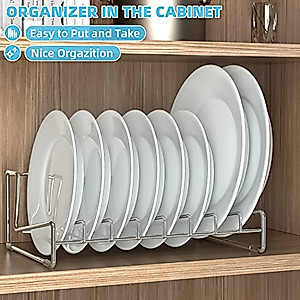 Joy Aid Plate Organizer for Cabinet, Dinner Plate Holder, Cutting Board and Lid Organizer, 8 Slots, 304 Stainless Steel
