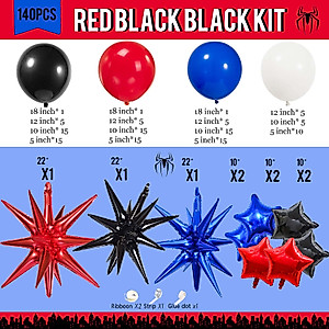 Blue Red Black white Balloon Garland Arch Kit 140PCS with Large Starburst mylar balloons for Spider Theme boy birthday Party Man Superhero inspired decorations
