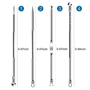 Blackhead Removal Tools, 4 Pcs Pimple Popper Tool Kit, Professional Stainless Pimples Comedone Extractor with Portable Case(Silver)