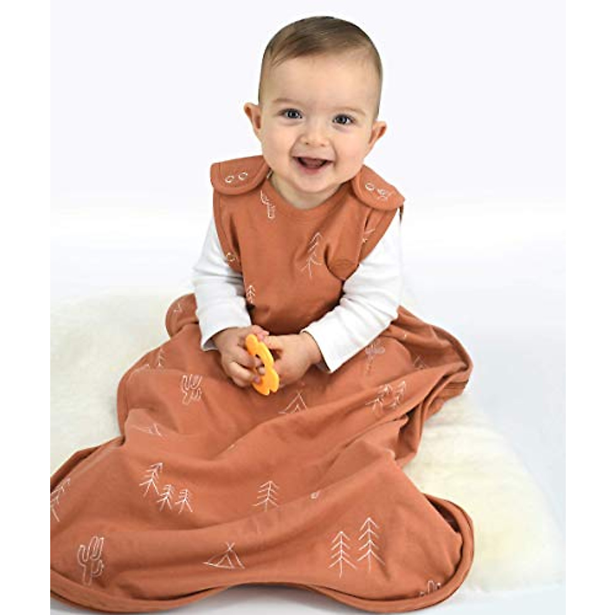 Ecolino Adjustable Organic Cotton Baby Sleeping Bag, Wearable Blanket by Woolino. Universal Size Sleep Bag Sack for Infant to Toddler, Fits 2 Months - 2 Years, TOG 1, Desert