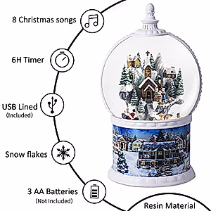 10.2 Inch High Large Size Snow Globes Christmas with Music Box, Xmas Lighted Big Glitter Snow Snow Globes 6H Timer Christmas with 8 Songs Birthday Gift Luxury Carousel Crystal Ball