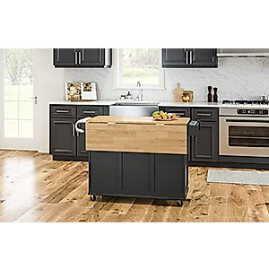 Homestyles Dolly Madison Kitchen Cart with Wood Top and Drop Leaf Breakfast Bar, Rolling Mobile Kitchen Island with Storage and Towel Rack, 54 Inch Width, Black