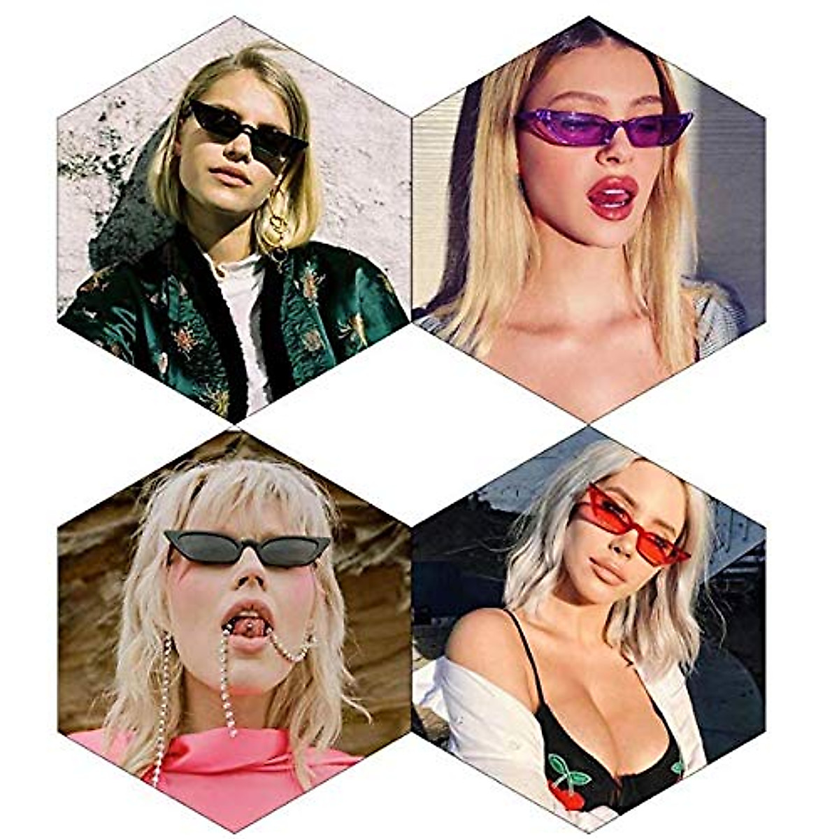 W&Y YING Small Cat Eye Sunglasses for Men and Women Skinny Retro Frame Y2K Shades Trendy Fun Fashion Glasses