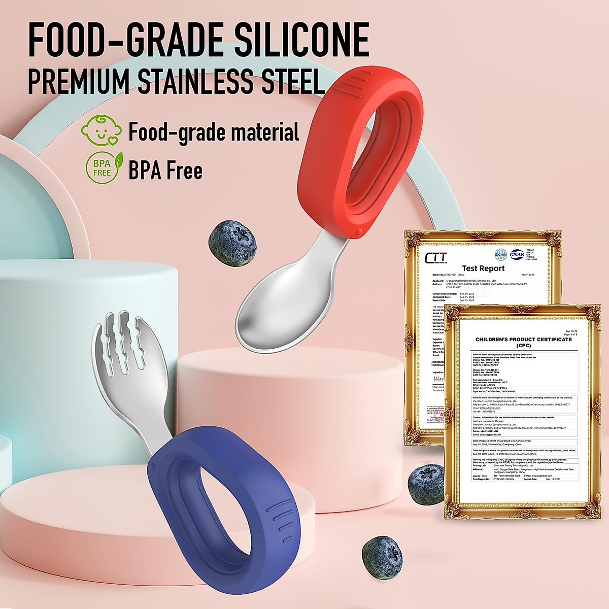 Yimido Toddler Utensils Baby Utensils Toddler Forks and Spoons Baby Forks and Spoons Set Kids Stainless Steel Silverware Set Children Safe Forks and Spoons self feedig-Dishwasher Safe(Red+Blue)