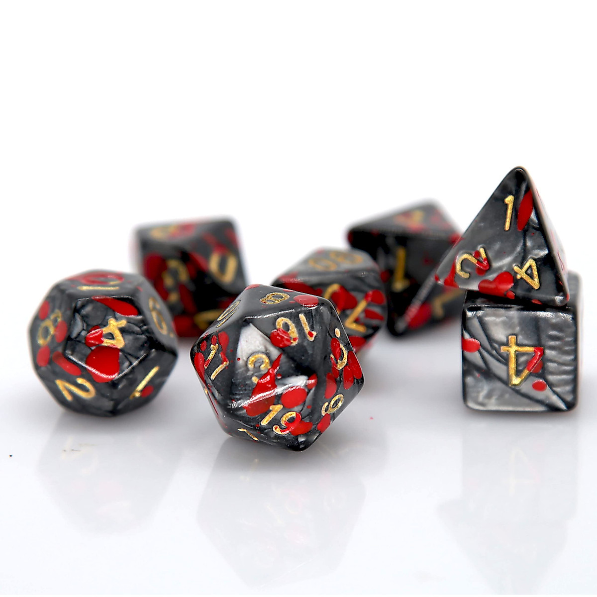 HS 2 Packs Blood Splatter Dice Black and White Dice Polyhedral 7-Die Dice Set for Role Playing Dice Games Polyhedral Dice Set for Dungeon and Dragons MTG RPG D&D D20 D12 D10 D10% D8 D6 D4