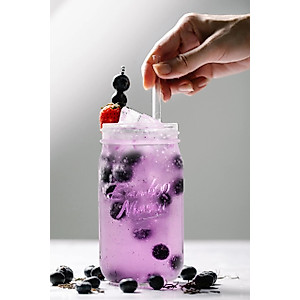 ANOTION Mason Jar with Lid and Straw, 32oz Wide Mouth Boba Cup Reusable Drinking Glasses Tumbler Smoothie Water Bottles for Iced Coffee Margaritas Ice Cream Juice Cocktail Travel Office Home