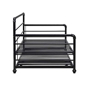 Twin Size Sofa Bed with Adjustable Trundle, Metal Frame Daybed for Living Room and Bedroom, Pop Up Trundle, No Box Spring Needed, Black