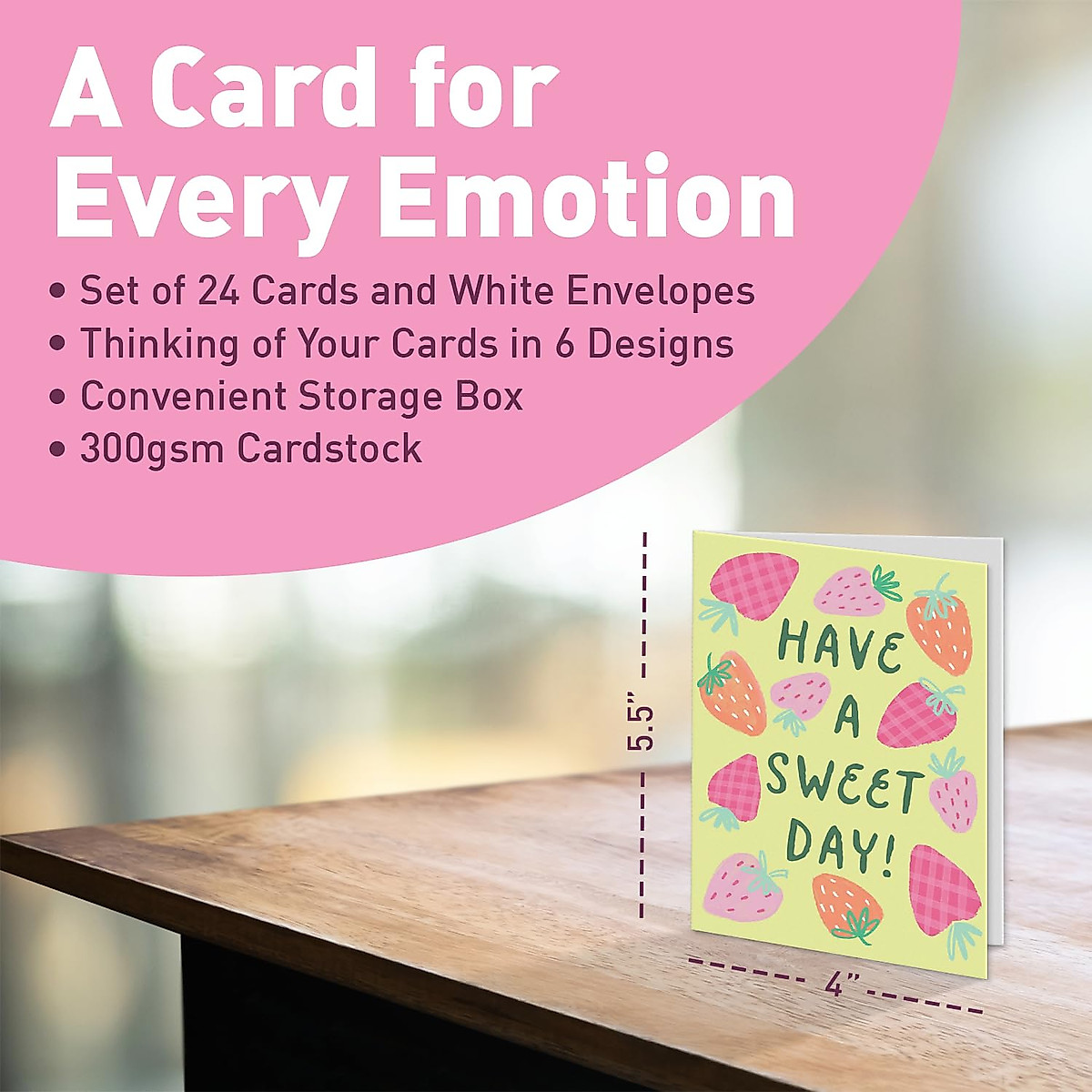 S&O Fun Thinking of You Cards with Envelopes - Colorful Thinking of You Card Pack of 24 Box - Blank Inside Encouragement Cards with Envelopes - Bulk Boxed Greeting Cards Assorted Designs