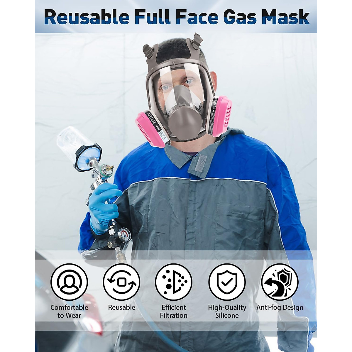 VOCITXI Full Face Respirator Mask - 6800 Reusable Gas Mask Anti-fog with 60921 Filters Prevent Dust Fumes Vapors Widely Used for Painting, Sanding, Polishing, Spraying and Other Work Protection