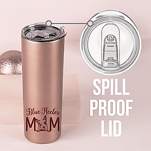 Onebttl Dog Mom Gifts, Dog Lover Gifts for Women, Best Dog Mom Ever, 20 oz Rose Gold Insulated Tumbler - Blue Heeler Mom