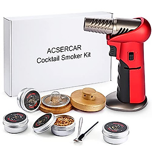 Cocktail Smoker Kit with Torch,include 4 Packs of Wood Chips for Whiskey and Bourbon. Infuse Cocktails, Whiskey, Cheese, Salad, Wine, and meats. Gifts for Your Friends, Husband, Dad. （No Butane Gas）