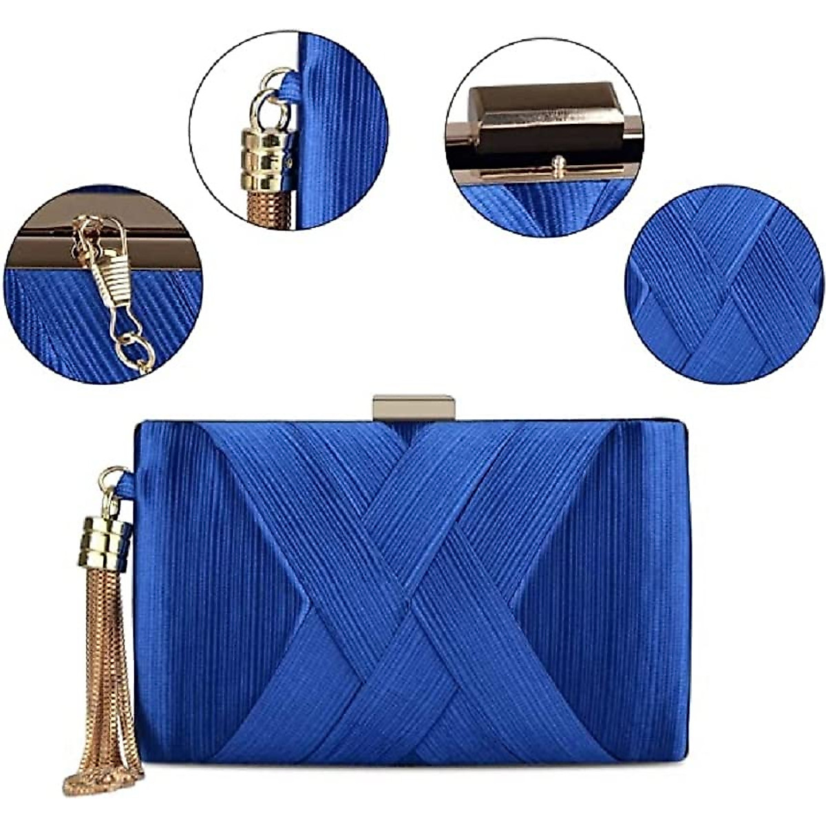 Women's Elegant Tassel Pendant Silk Evening Bag Clutch Purse for Bride Wedding Prom Night Out Party (Blue)