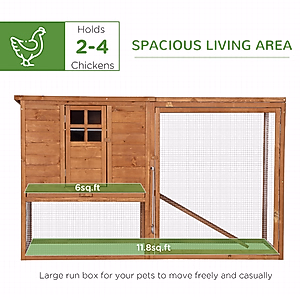 PawHut 64" Large Wooden Chicken Coop Kit With Outdoor Run And Nesting Box
