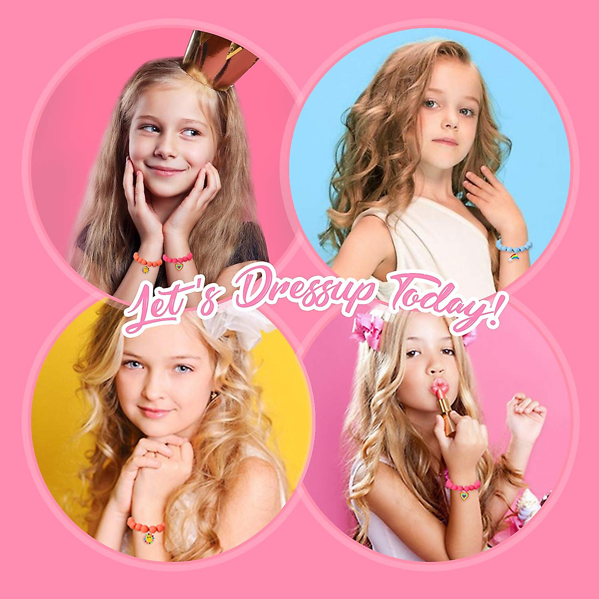 PinkSheep Unicorn Beads Pendant Bracelet for Kid Girl, 6PC, Rainbow Monster Sun Flower Heart Meteor Charm Friendship Bracelet Good Friend Gift