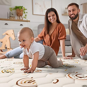 ieBabay Baby Play Mat 43 x 43 Playpen Mat One-Piece Washable Baby Crawling Mat Non Slip Cushioned Baby Playmat Boho Rainbow ABC Floor Mat for Babies Toddlers Infants (43X43,Beige)