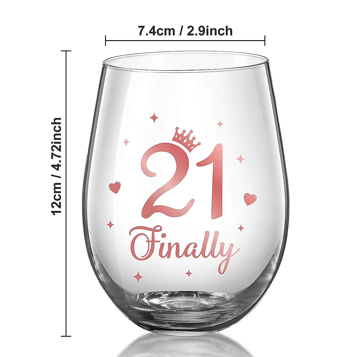 Stemless Wine Glass Rose Gold Birthday Wine Glass Present Anniversary Glasses for Man Women Birthday Party Wedding Anniversary Decorations, 17 oz (21 and Fabulous)