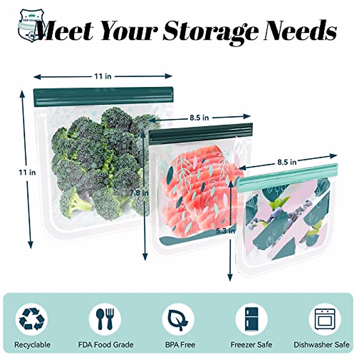 8-Pack Reusable Freezer Bags Silicone, Reusable Sandwich Bags and Reusable Snack Bags for Kids Travel/Home Organization, Reusable Food Storage Bags Dishwasher Safe/BPA Free