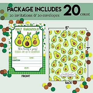 Trio of Avocados Holy Guacamole Fiesta Themed Birthday Party Invitations, 20 5x7 Fill In Cards with Twenty White Envelopes by AmandaCreation