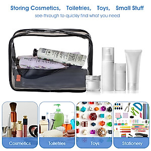 WLLHYF Clear Toiletry Bag 3 Pack Portable Waterproof Travel Makeup Cosmetic Bag Clear Bags Set with Zipper Handle Multipurpose Large Bag Airport Airline Compliant Bag for Women Men (Black)