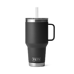 YETI Rambler 35 oz Tumbler with Handle and Straw Lid, Travel Mug Water Tumbler, Vacuum Insulated Cup with Handle, Stainless Steel, Black