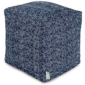 Majestic Home Goods South West Indoor / Outdoor Bean Bag Ottoman Pouf Cube, 17" L x 17" W x 17" H, Navy