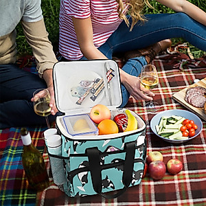 WELLDAY Lunch Bag Killer Whale Pattern Insulated Cooler Reusable Lunch Box with Shoulder Strap for Picnic Hiking