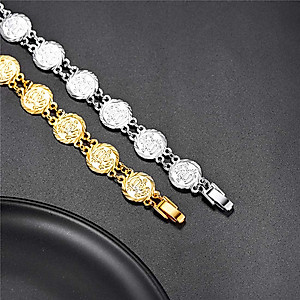 U7 Allah Bracelet for Women|Platinum Plated 13mm Link Coin Charm Bracelet Bangle 7.5 Inch, Gift for Mother Daugther