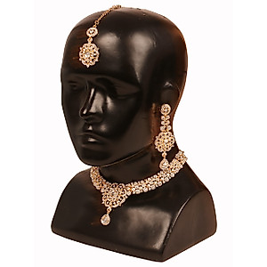 Touchstone Indian Bollywood Contemporary Fabulous Style Definition Rhinestone Designer Jewelry Wedding Necklace Set In Gold Tone For Women.