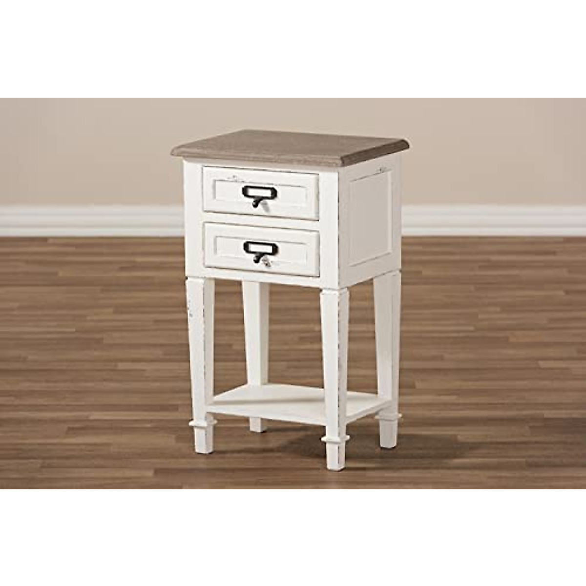 Baxton Studio Dauphine 15 3/4" Wide Weathered Oak and White Side Table