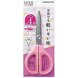 Kokuyo Saxa Scissors, Pink, Standard Blade, Symmetrical Handle for Both Right-Hand and Left-Hand, Japan Import (HASA-280P)