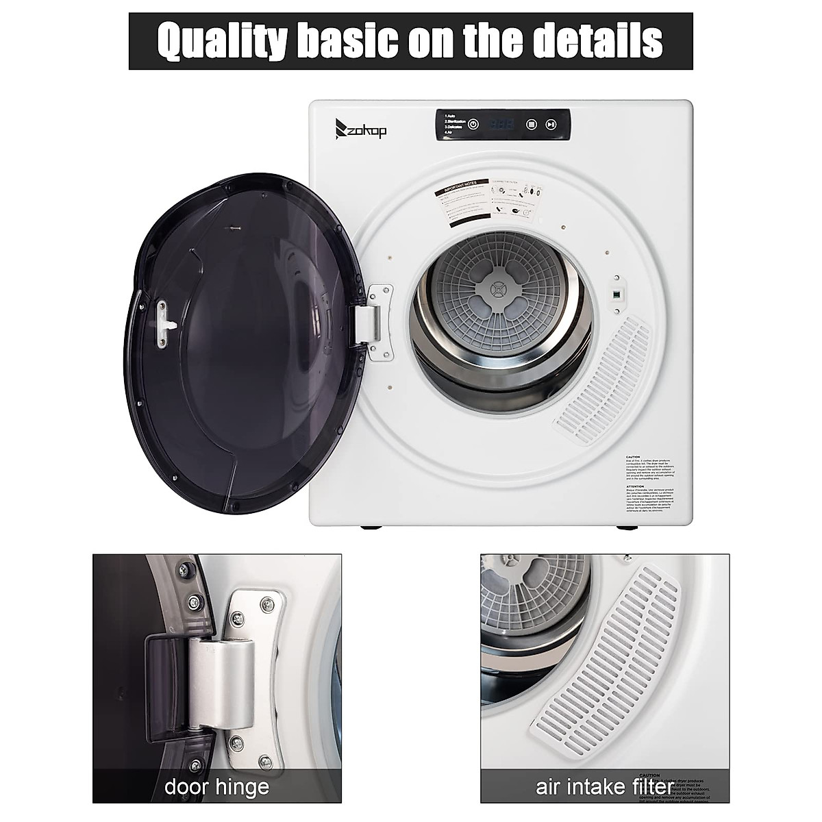 Winado Portable Clothes Dryer 11 lbs Capacity, 3.5 cu.ft Compact Laundry Dryer, w/LCD Display, Stainless Steel Drum, Exhaust Pipe for Apartment Home Dorm 110V 1300W