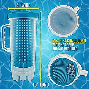 U.S. Pool Supply Professional in-line Pool Leaf Canister with Large Plastic Mesh Basket & Mesh Bag - Fits 1-1/2” Swimming Pool Cleaner Vacuum Hose Sections - Skims Leaves, Prevents Filter Clogging