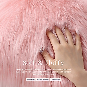 Phantoscope Faux Fur Solid Decorative Pillow Cover Fluffy Throw Pillow Mongolian Luxury Fuzzy Pillow Case Cushion Cover for Bedroom and Couch,Pink 18 x 18 Inches