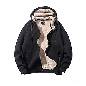 Gihuo Men's Winter Sherpa Lined Hoodie Zip Up Sweatshirt Heavyweight Warm Fleece Jacket with Pockets (Black, L)
