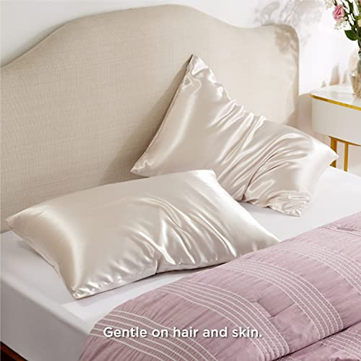 Bedsure Satin Pillowcase for Hair - Beige Satin Pillow Cases Standard Size with Zipper 2 Pack, Similar to Silk Pillow Cases for Skin, Silky & Soft Pillow Covers, Gifts for Her or Him, 20x26 Inches