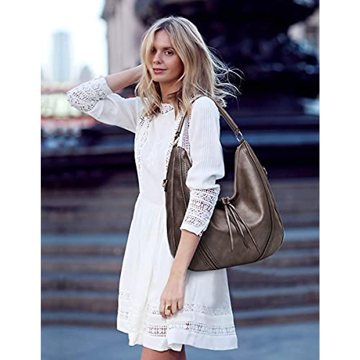 Hobo purses for Women Large Crossbody Bags Boho Satchel Bags with Tassel Ladies Leather Handbags with Crossbody Strap 2PC Retro Black