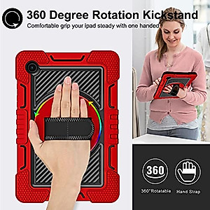 Tablet PC Case Shockproof Durable Protective Cover Durable 360 Degree Rotating Bracket Case Compatible with Samsung Galaxy Tab A8 10.5-Inch 2021 (SM-X200/X205/X207) Protective Cover (Color : Red+Blac