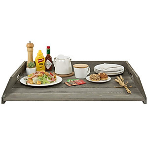 MyGift Vintage Gray Solid Wood Jumbo Sized Stove Top Cover and Countertop Tray/Noodle Board with Cutout Handles