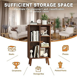 VICLLAX 3-Tier Open Book Shelf with Legs, Storage Walnut Book Shelves, 5 Cube Floor Standing Display Shelf for Home Office, Bedroom, Reading Room