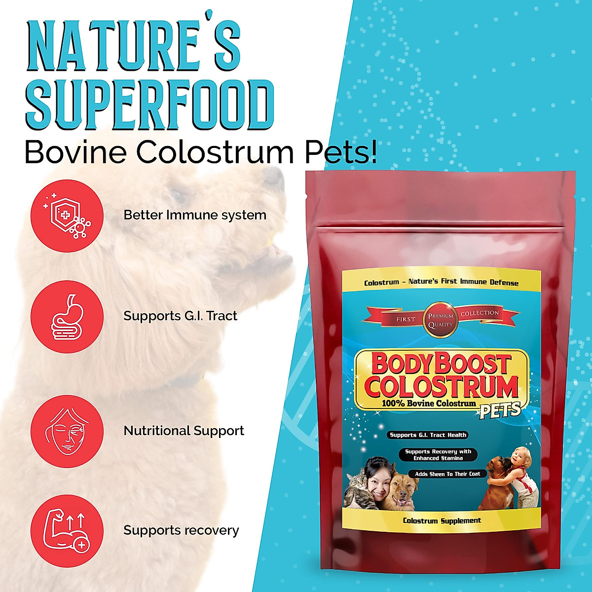 BodyBoost Bovine Colostrum for Dogs and Cats, Organic Immune Support Supplement for Allergy and Itch Relief, Grass Fed Colostrum Powder for Pets, Dog Gut Health, All Ages, 8 oz