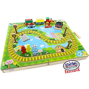 Matty's Toy Stop 16pcs Wood Train Set in Play and Carry Case