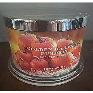 HomeWorx Golden Harvest Pumpkin 4 Wick 18 Oz Candle Notes of Whipped Pumpkin, Fresh Cardamom, Spiced Maple Rum, Cinnamon Vanilla, Marshmellow