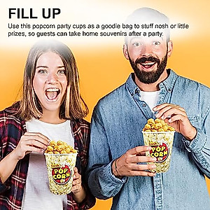MT Products 50 Pack Paper Popcorn Cups - 32 oz. Disposable Popcorn Buckets - Popcorn Containers for Party, Movie Nights, Carnivals, Fundraisers, Birthday